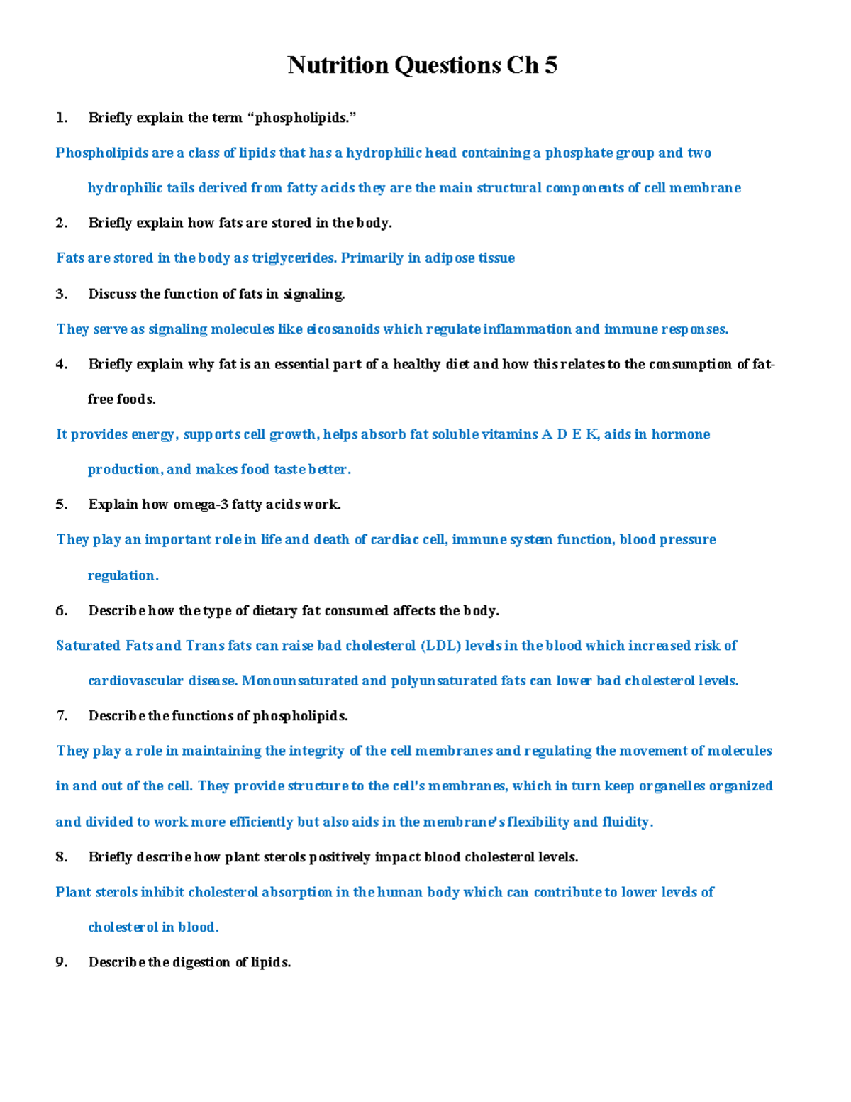 AS Nutrition Questions Chapter 5: Understanding Fats and Phospholipids ...