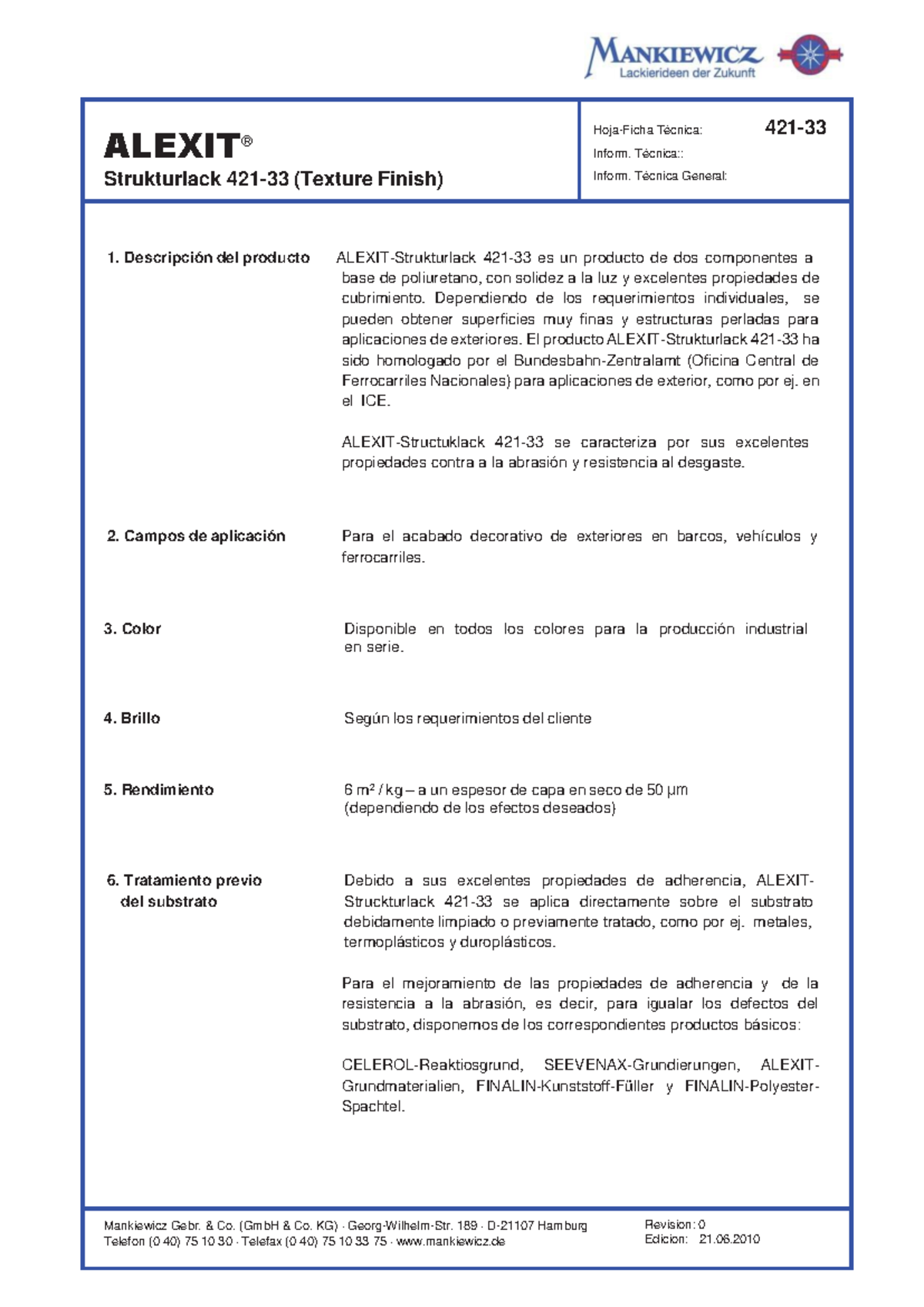 Ficha Técnica ALEXIT-Strukturlack 421 - 33: Detalles y Aplicaciones ...
