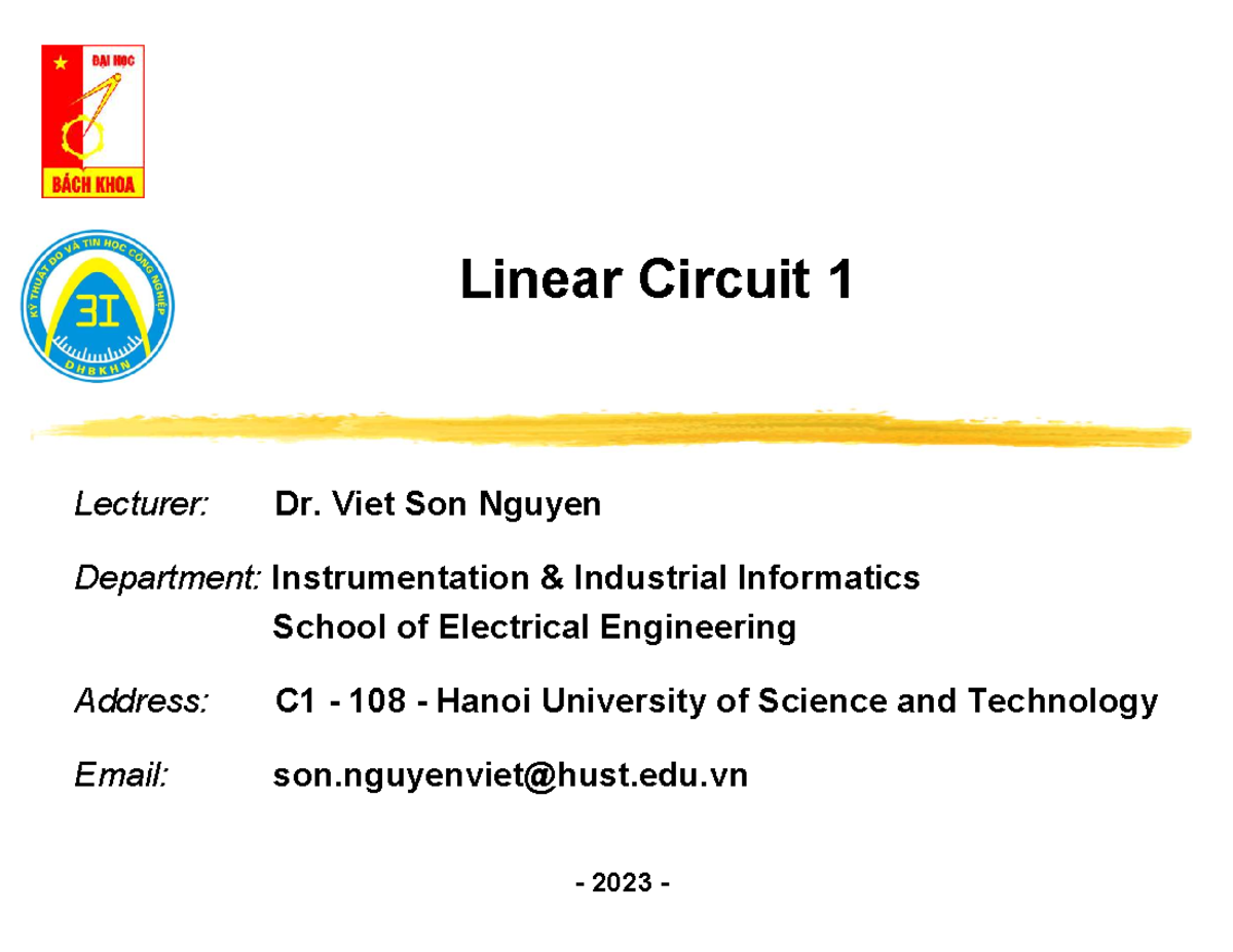 EE3706 - Linear Circuit 1: Chapter 1 Overview and Key Concepts - Studocu