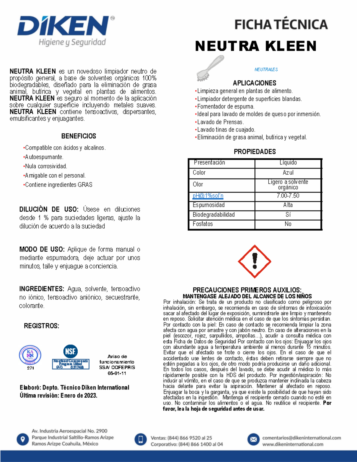 Ficha Técnica - NEUTRA KLEEN: Limpiador Neutro Biodegradable - Studocu