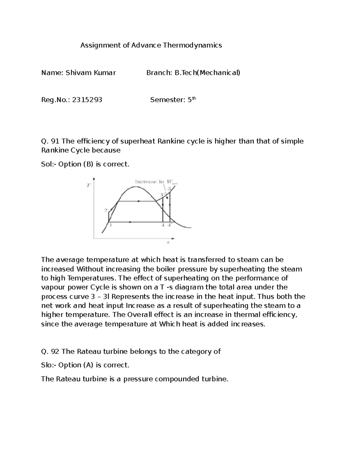 B.Tech Mechanical 5th Sem Assignment: Advanced Thermodynamics - Studocu