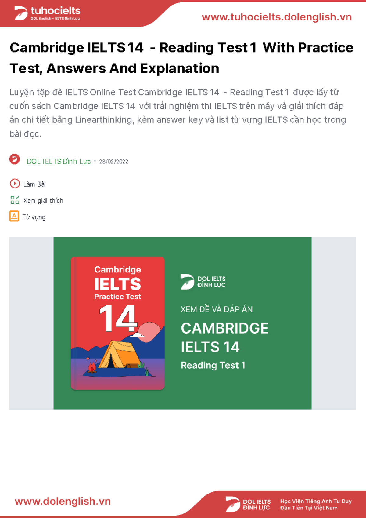 CAM14 - IELTS Reading Test 1 Review and Practice Guide - Studocu
