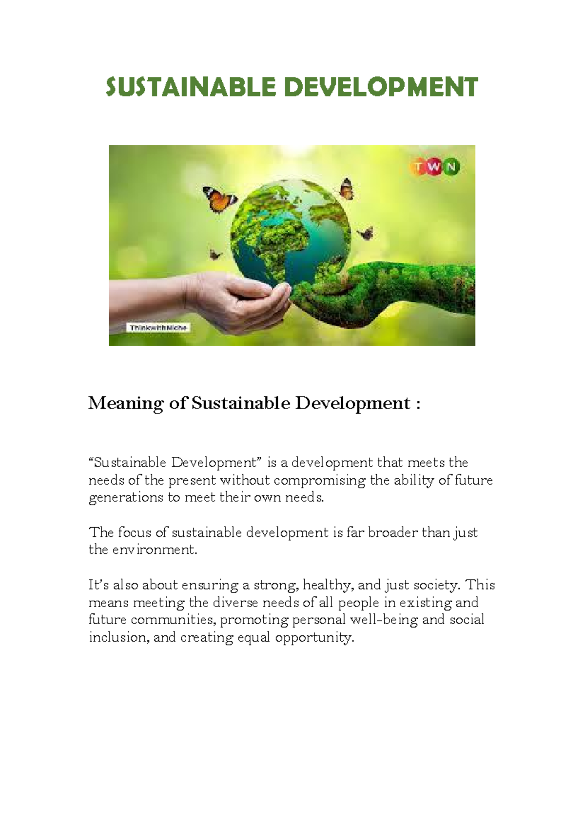 Sustainable Development Overview for Class X Students - Studocu