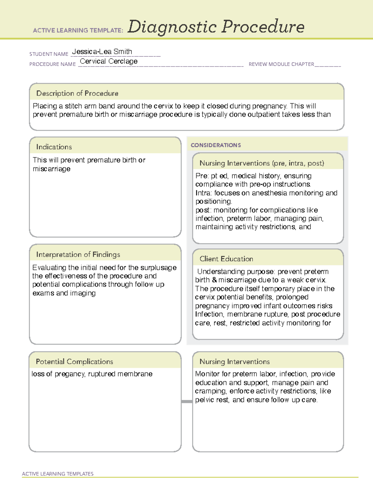 ACTIVE LEARNING TEMPLATE: Cervical Cerclage Procedure Review - Studocu