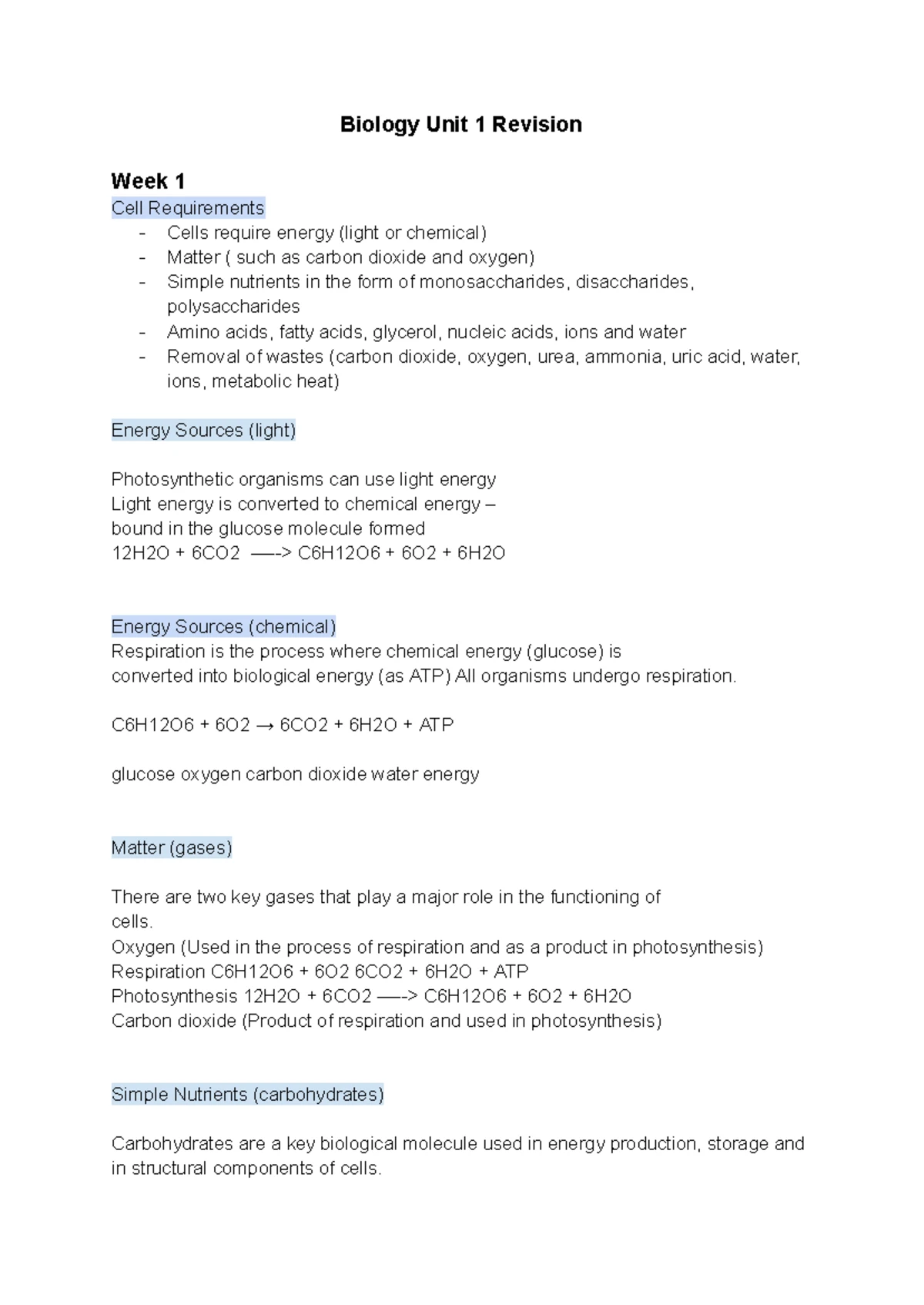 Unit 1: Organic Compounds Worksheet - Year 11 Biology - Studocu