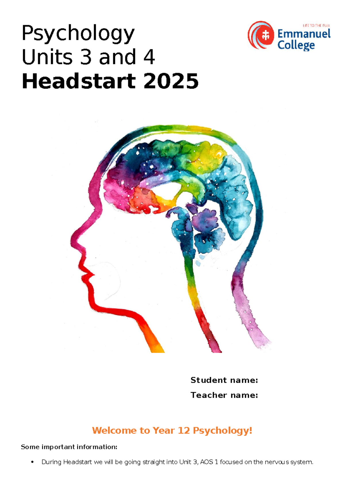 2025 Psychology Units 3 & 4 Headstart Booklet Overview - Studocu