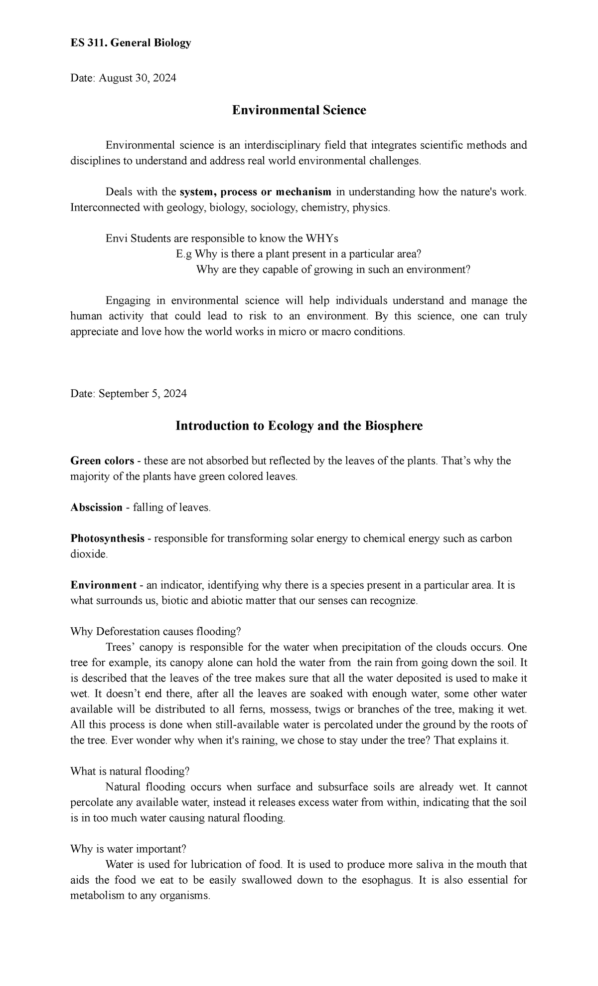 GE 1 - Lecture Notes on Environmental Science & Ecology Overview - Studocu