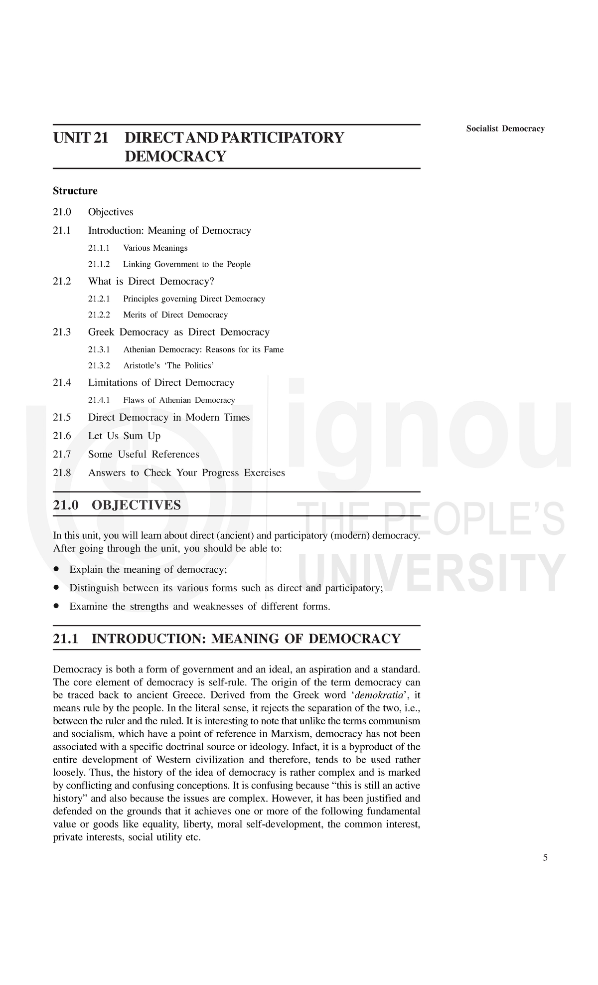 Block-6 - Political science IGNOU - 5 Socialist Democracy UNIT 21 ...
