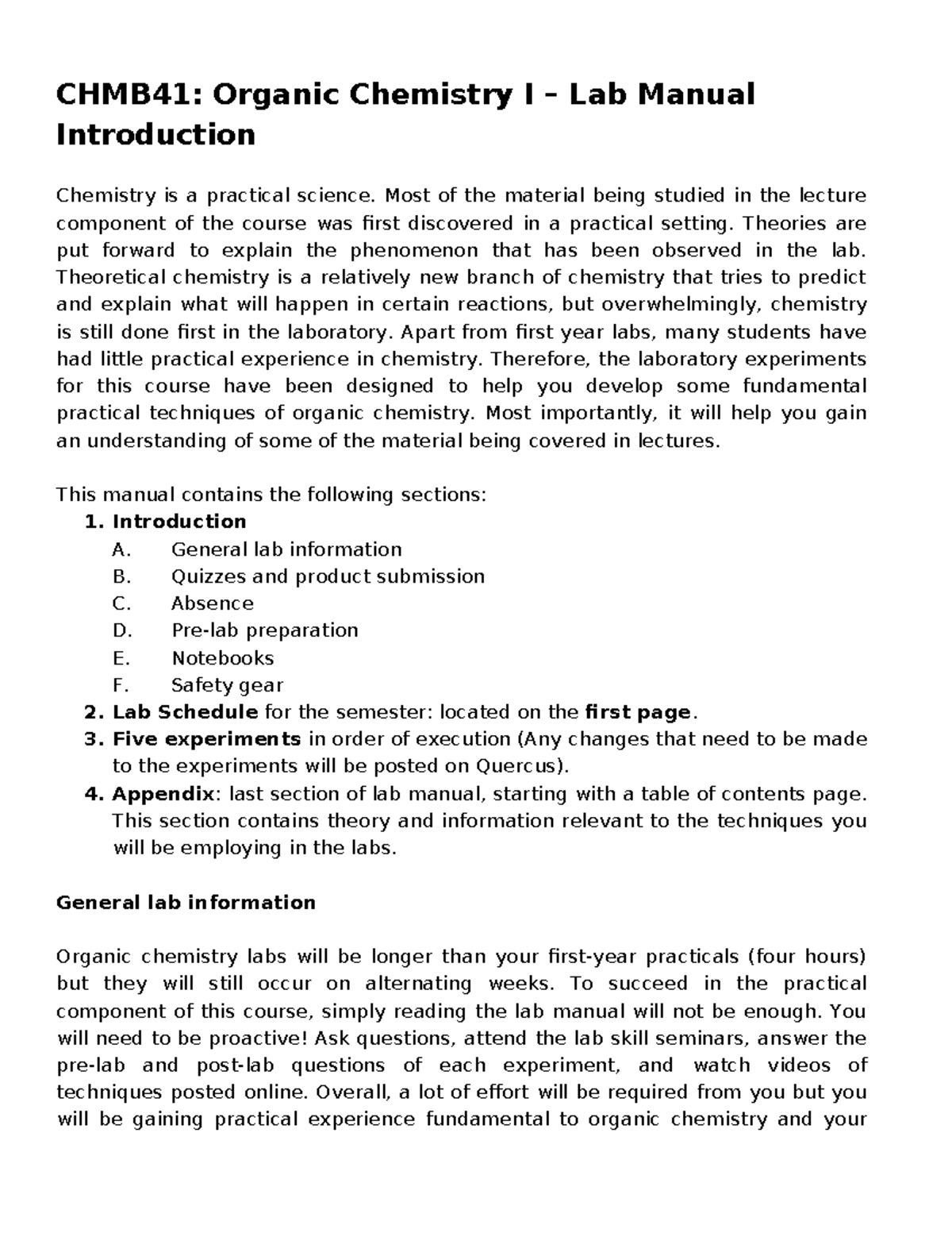 CHMB41 Lab Manual: Intro to Organic Chemistry Fall 2024 - Studocu