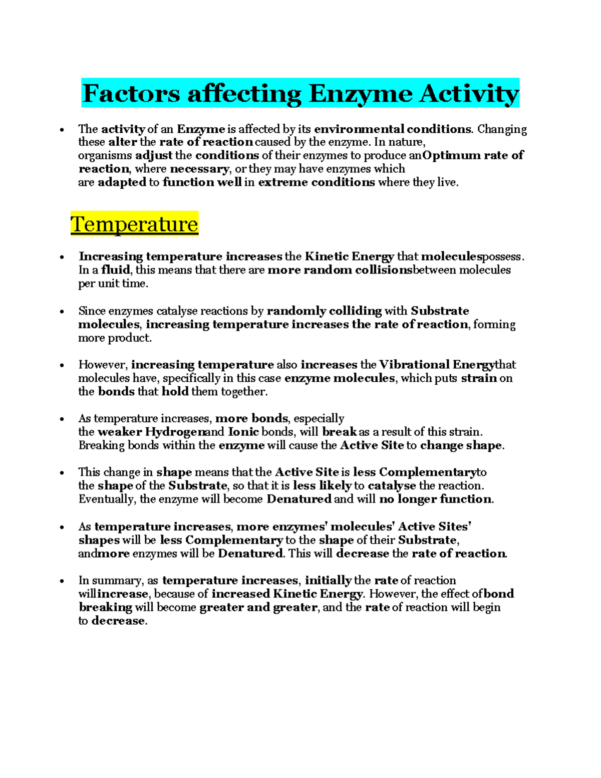 Factors affecting enzyme activity - Best notes - Factors affecting ...