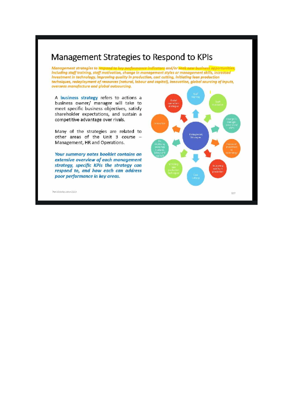 Management Strategies for KPIs: Revision Lecture 2025 - Studocu