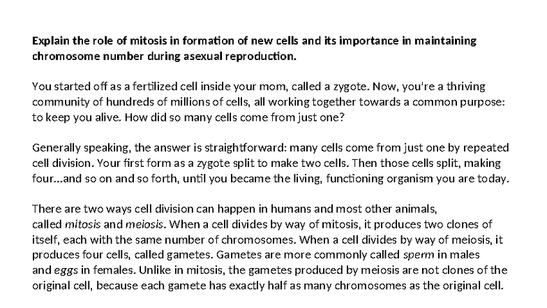 Mitosis and Chromosome Maintenance in Asexual Reproduction - Studocu