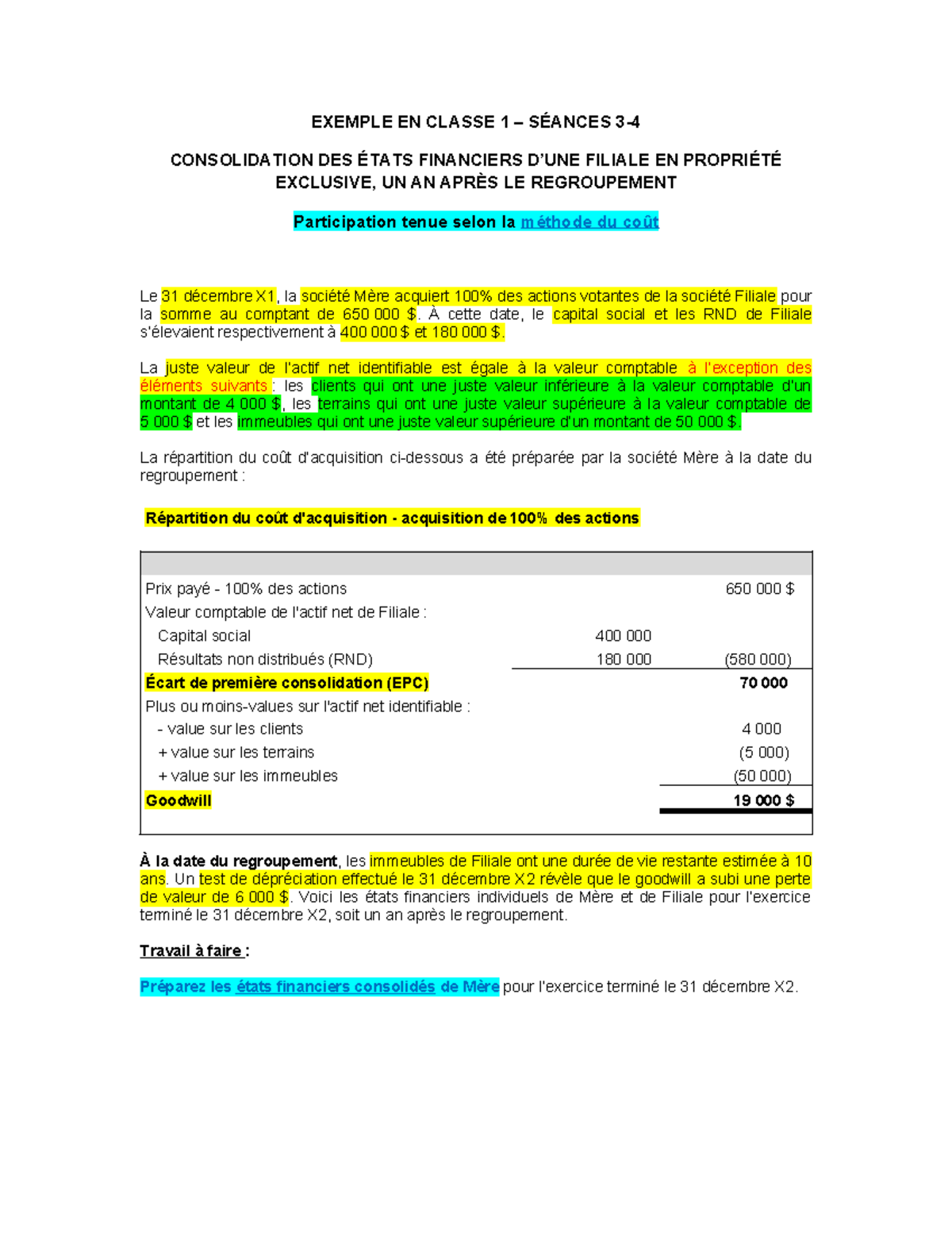 S3-4 - Exercice en Classe : Consolidation des États Financiers - Studocu