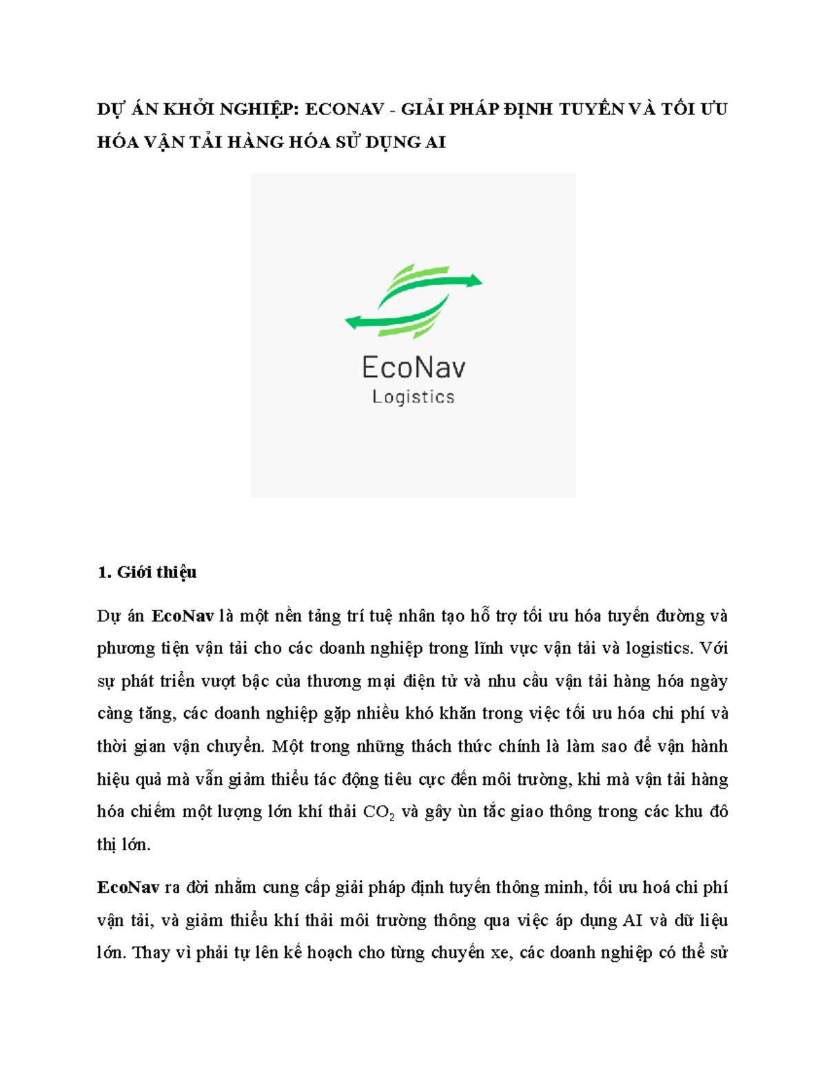 Kỹ Năng Khởi Nghiệp & Lãnh Đạo - DỰ ÁN KHỞI NGHIỆP: ECONAV - GIẢI PHÁP ...