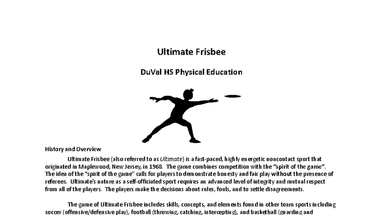 Ultimate Frisbee Overview & Rules - DuVal HS PE - Studocu