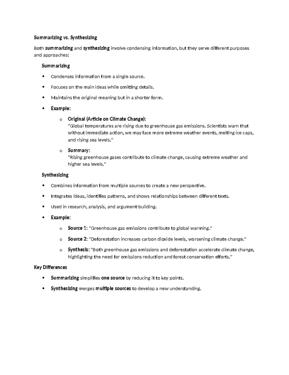 Comparing Summarizing and Synthesizing Techniques in Research - Studocu