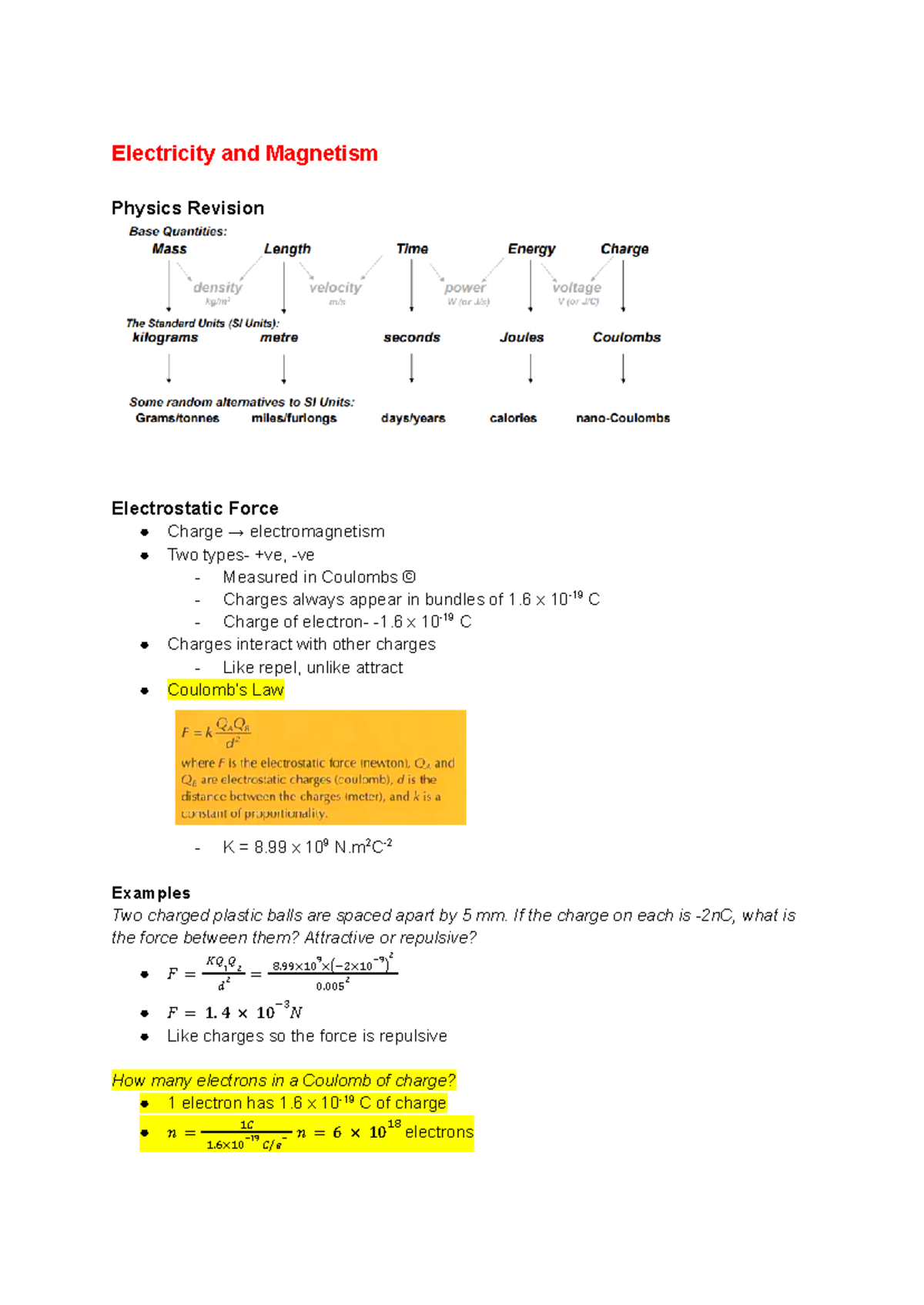 Lecture 1: Intro to Electricity and Magnetism - Key Concepts ...