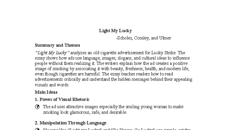INB 498: Analyzing Lucky Strike Ads - Summary & Themes - Studocu