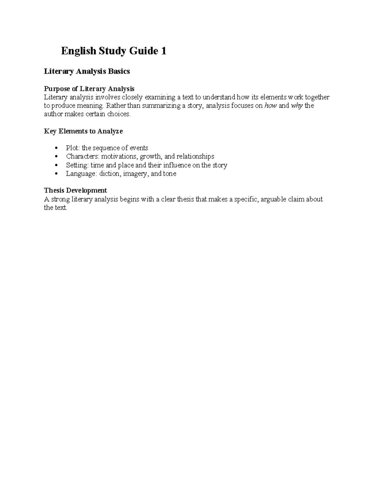 📘 English Study Guide 1 - 📘 English Study Guide 1 Literary Analysis ...