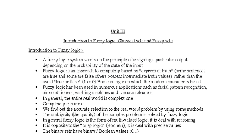 Unit 109: Introduction to Fuzzy Logic and Classical Sets in Soft ...