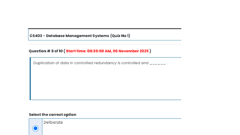 CS403 Database Management Systems Quiz #01 Questions and Answers - Studocu