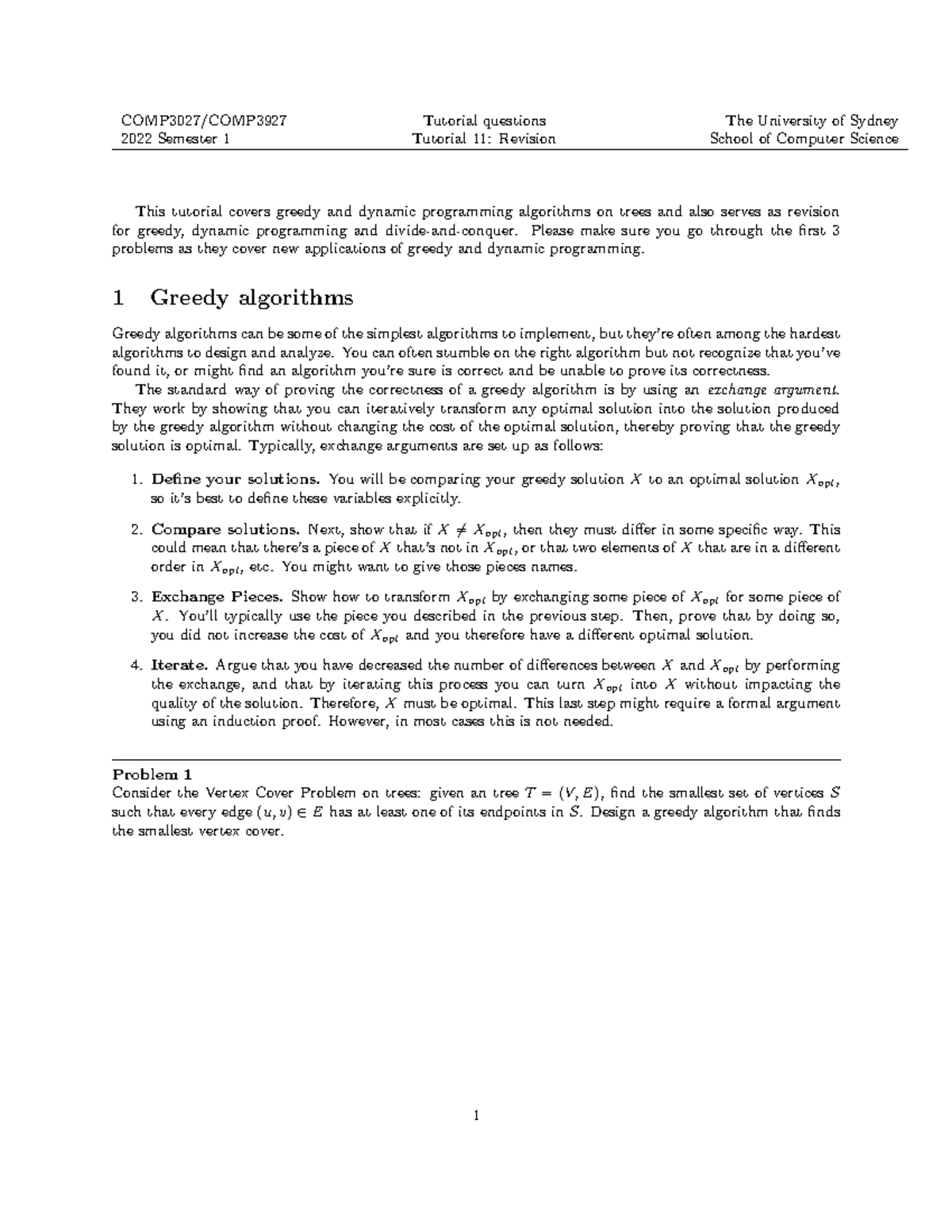 COMP3027/COMP3927 Tutorial 12 - Greedy & Dynamic Programming Solutions ...