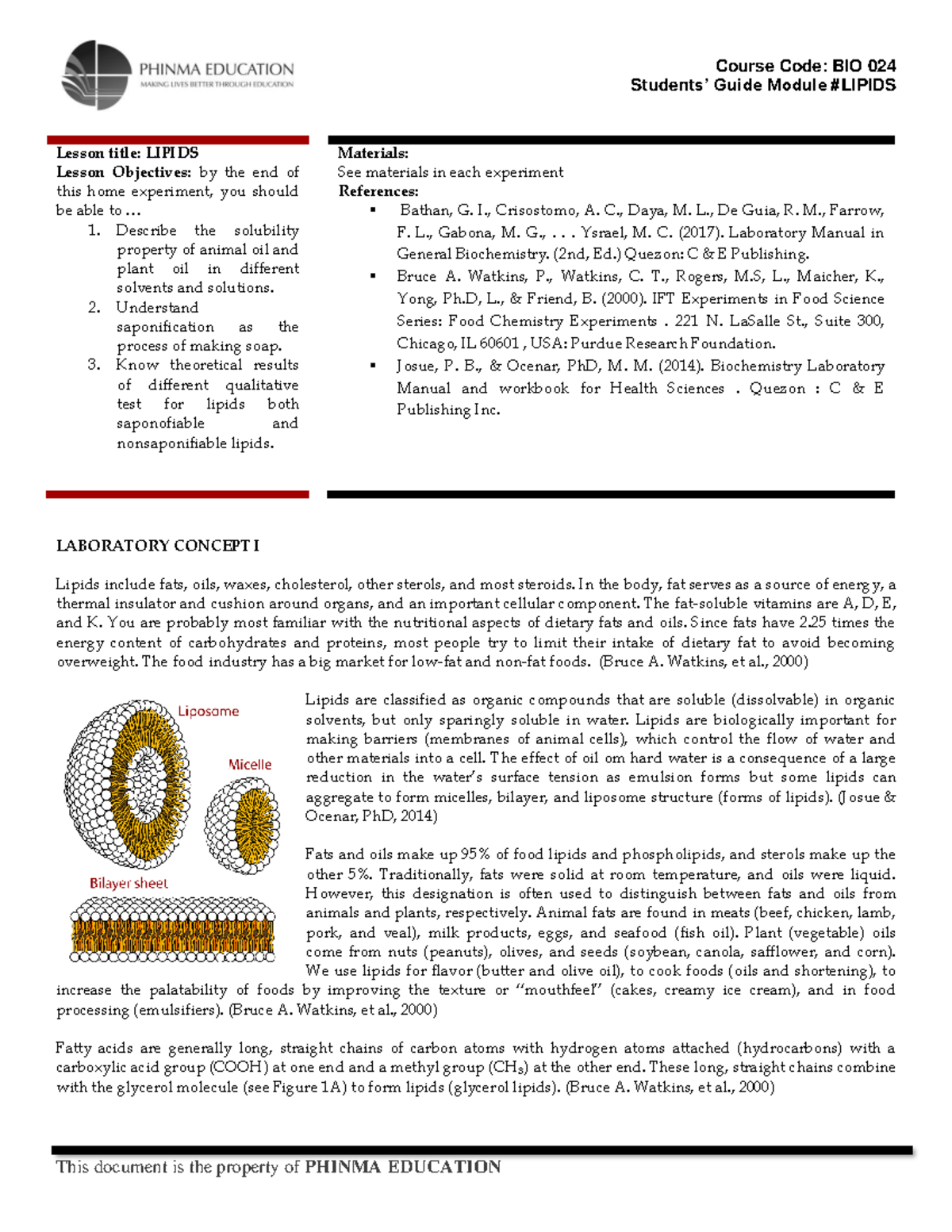 Students' Guide to Lipids: Experiments & Concepts (Module LIPIDS) - Studocu