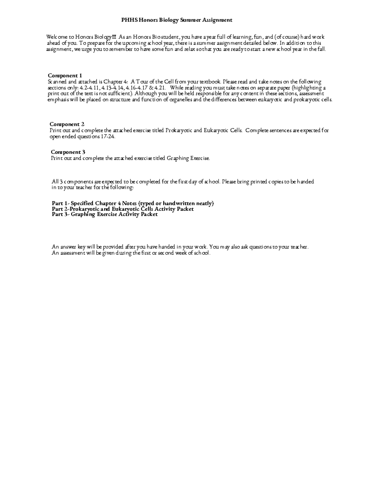 PHHS Honors Biology Summer Assignment: Chapter 4 Notes & Exercises ...