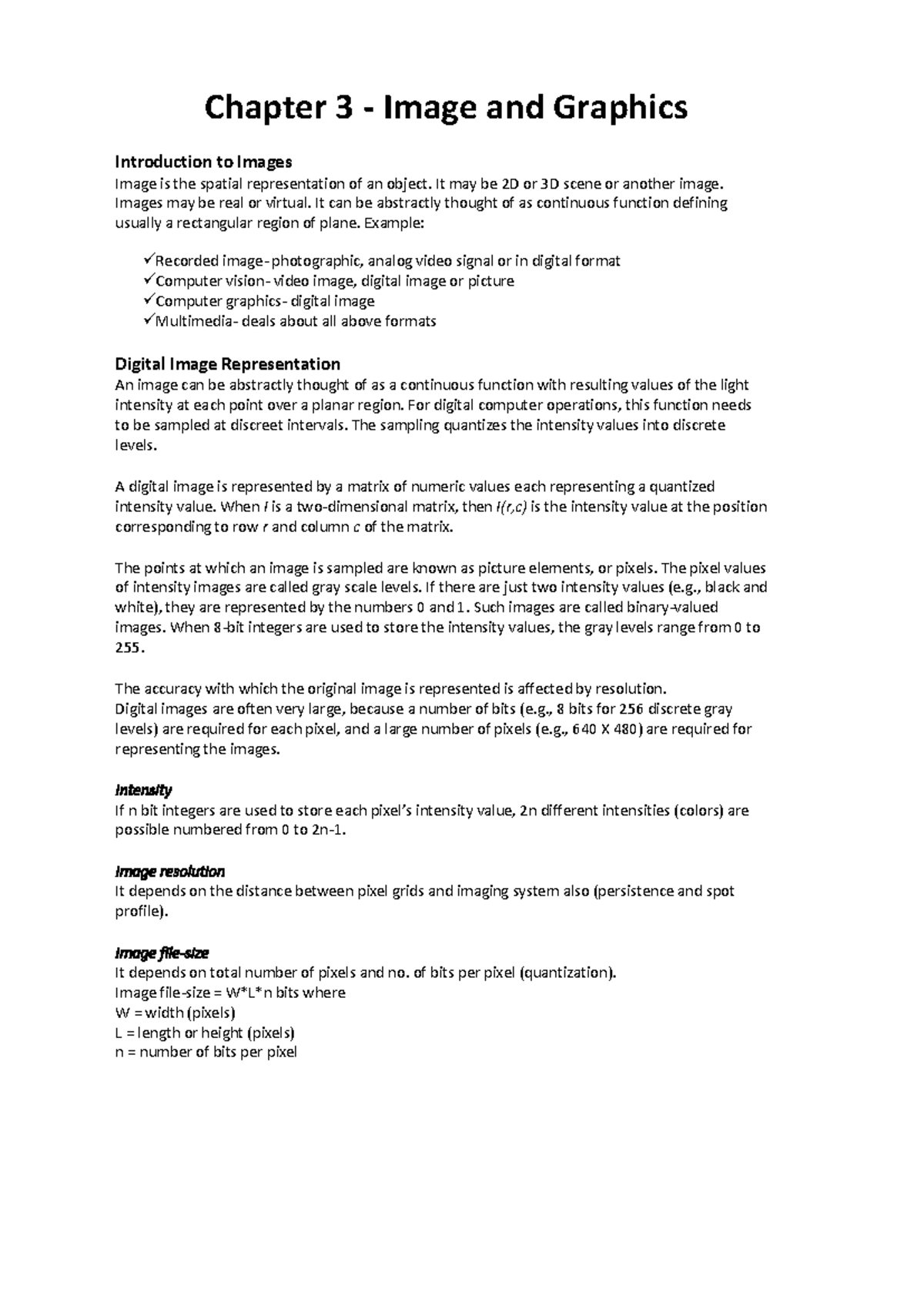 Chapter-3 - Chapter 3 - Image and Graphics Introduction to Images Image ...