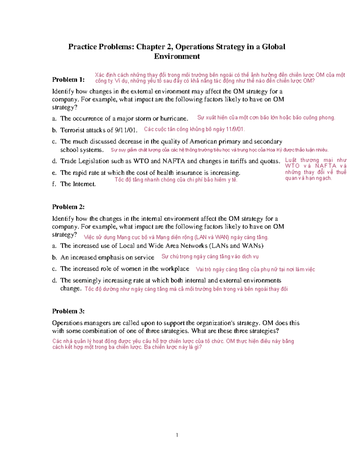 Ch02pp - mid - 1 Practice Problems: Chapter 2, Operations Strategy in a Global Environment ...