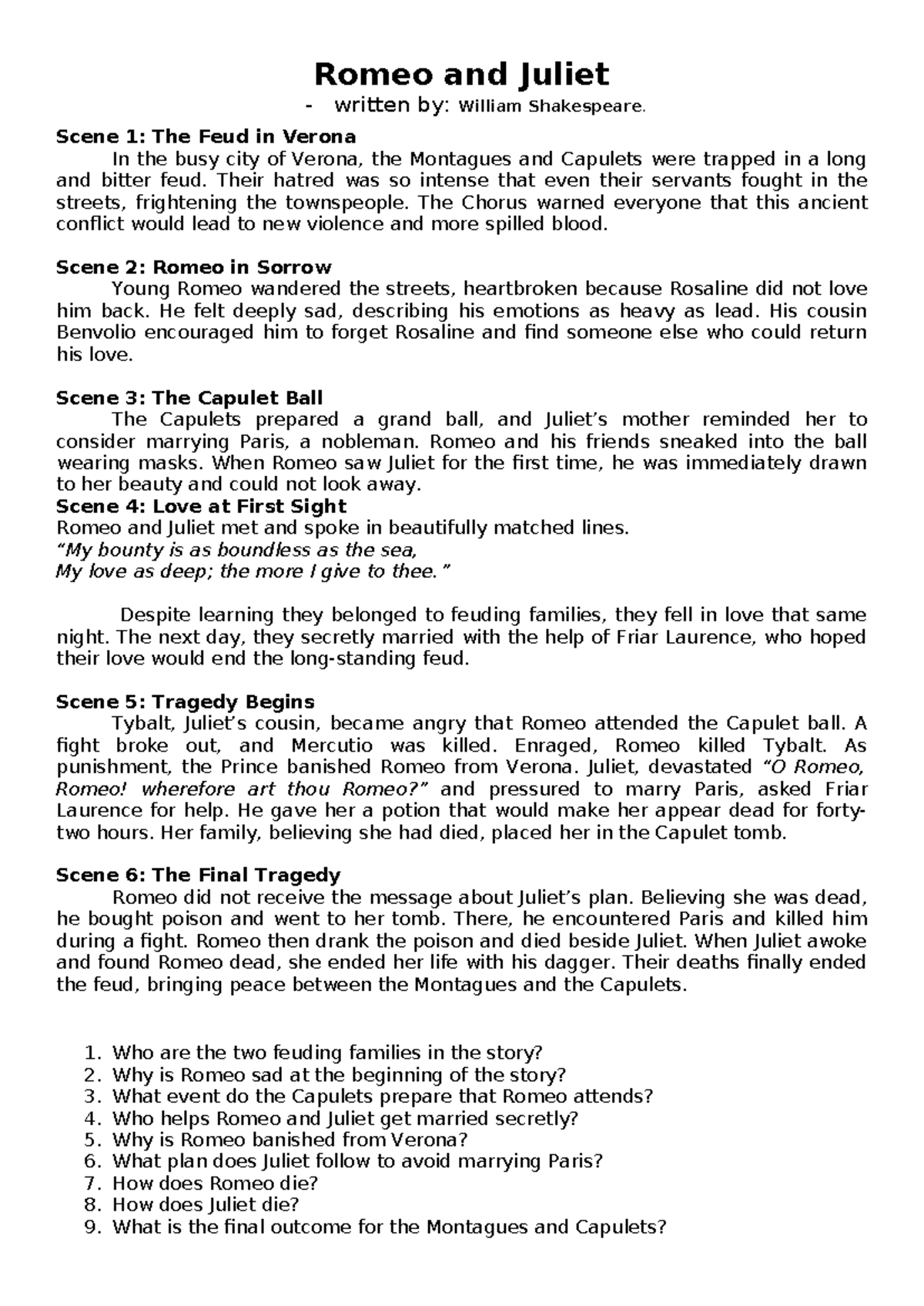 Grade 9 English: Analysis of "Romeo and Juliet" by Shakespeare - Studocu