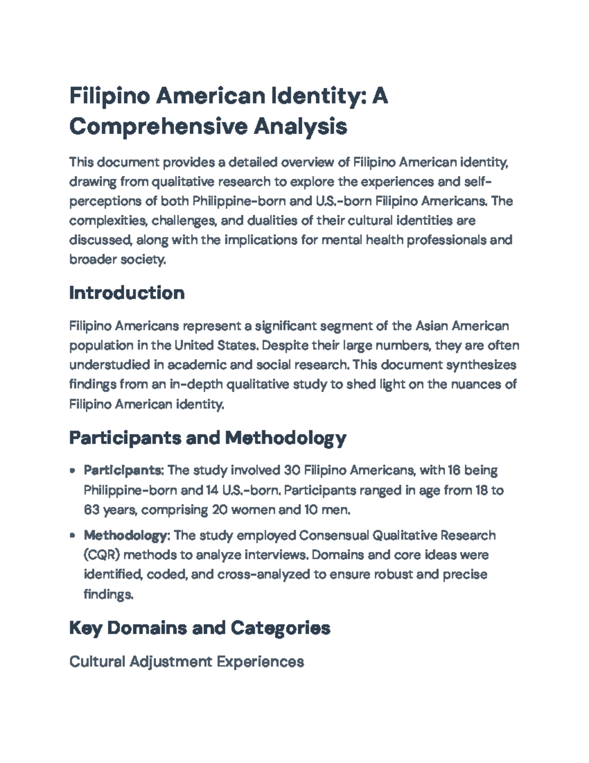 Filipino American Identity: Qualitative Insights & Analysis (PSY 101 ...