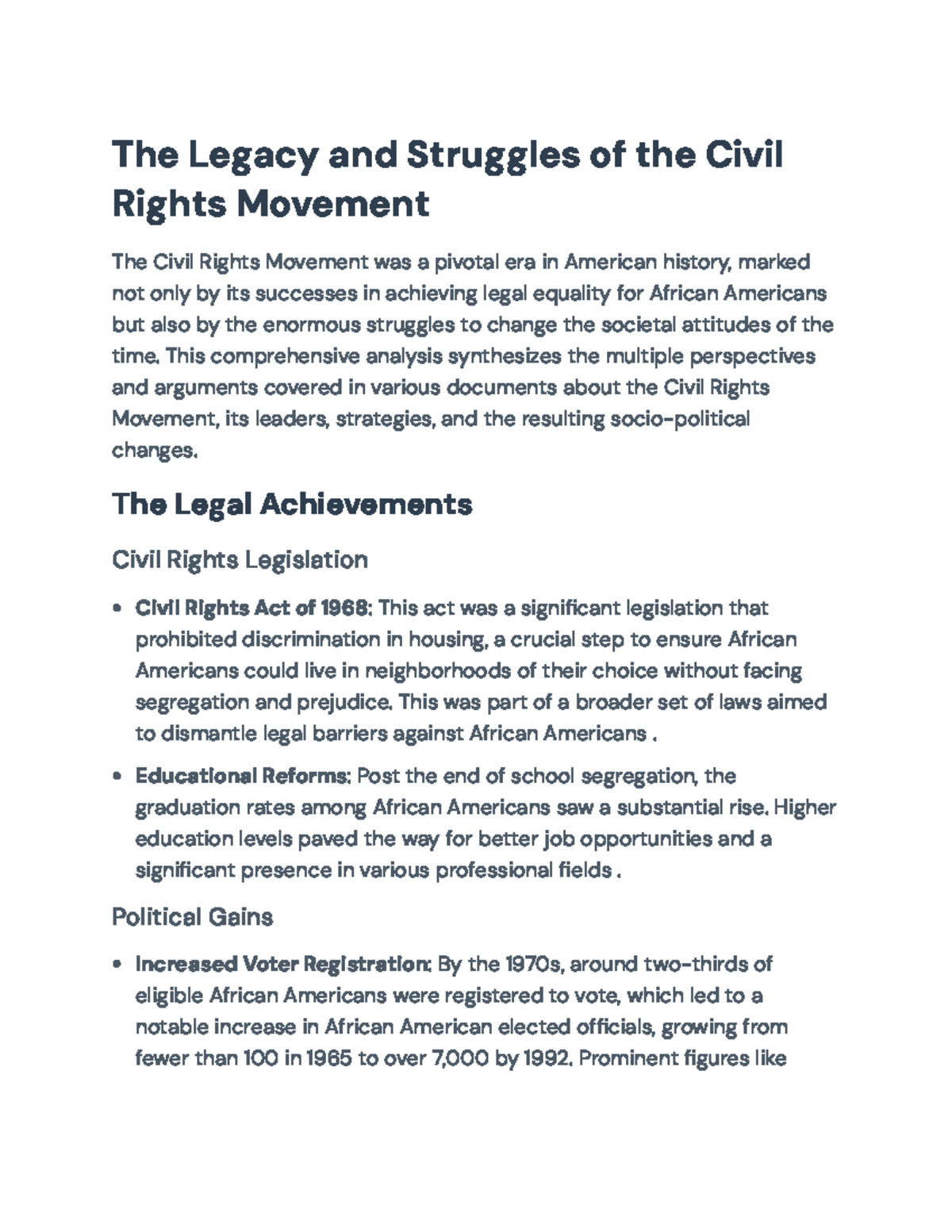 Analysis of the Civil Rights Movement: Achievements and Struggles - The ...