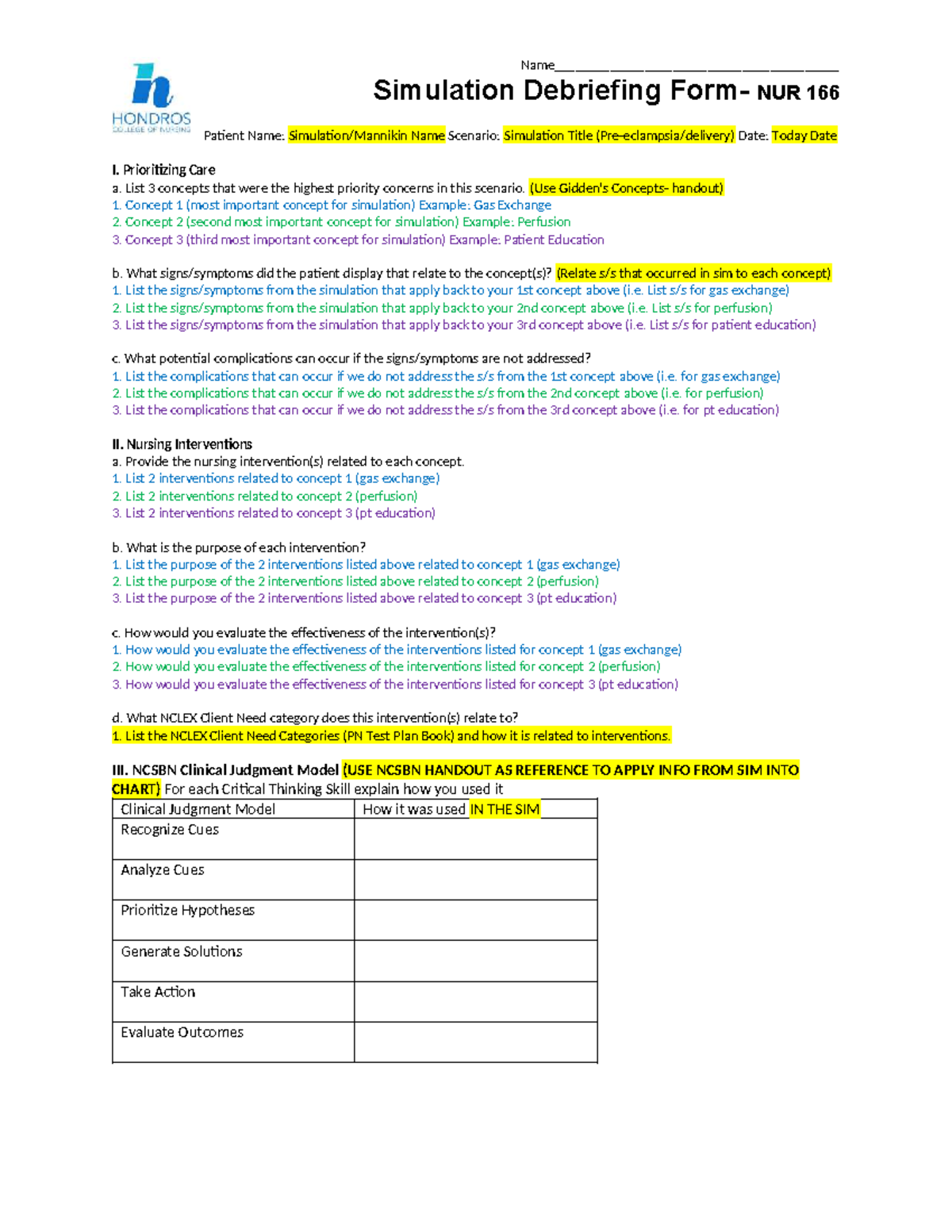 NUR 166 Simulation Debriefing: Prioritizing Care & Nursing ...