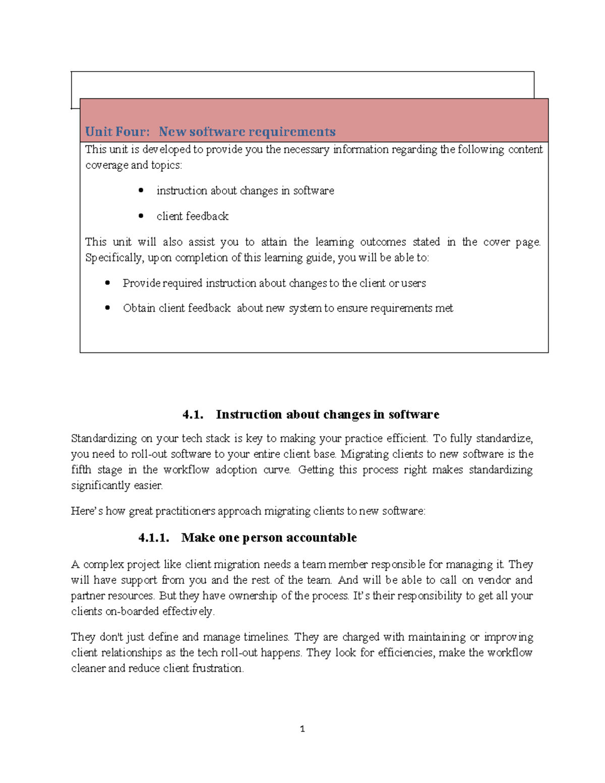 Unit 4: New Software Requirements & Client Feedback Guide - Studocu