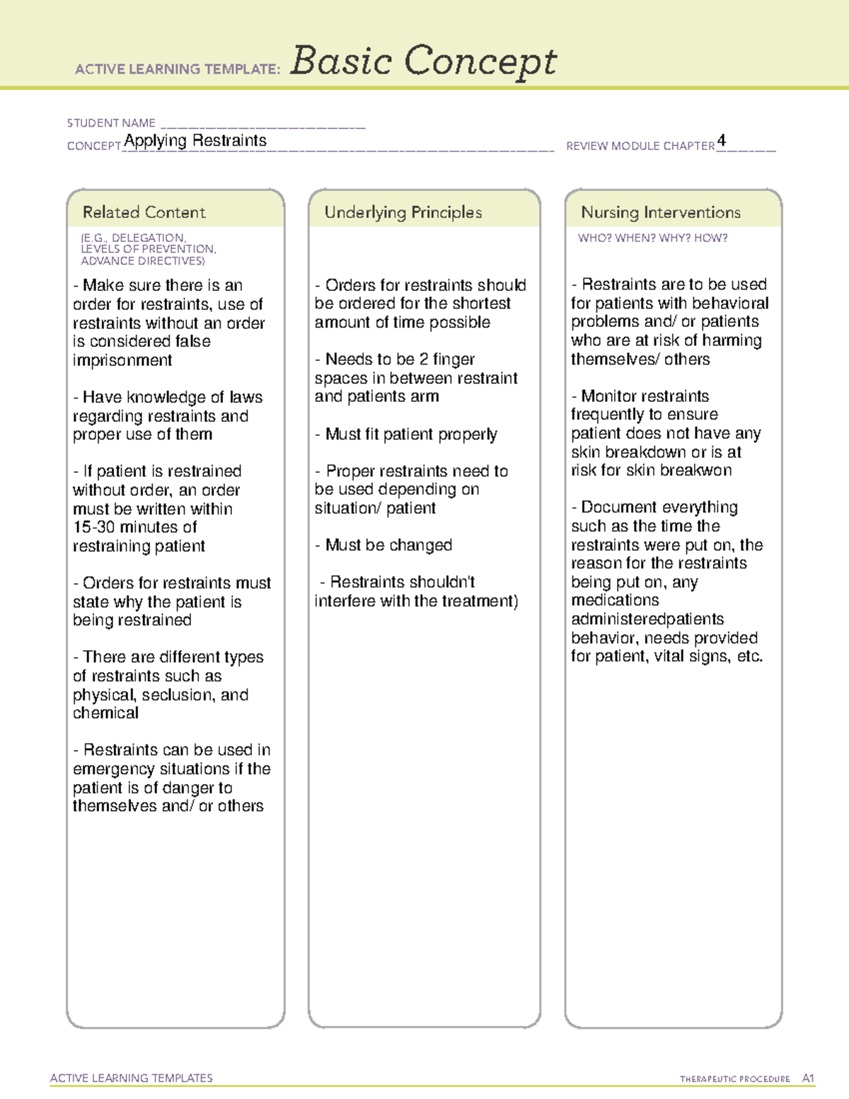 Applying Restraints - ATI Practice Template for LPN Nursing Class - Studocu