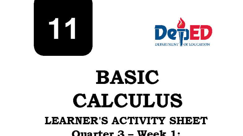 Grade 11 Basic Calculus Activity Sheet Q3W1: Introduction to Limits - Studocu