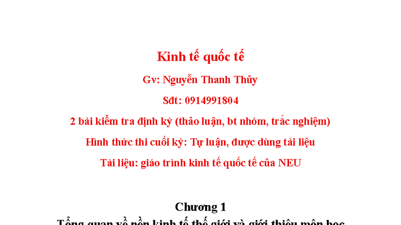 Kinh tế quốc tế - Tổng quan và Bài kiểm tra định kỳ (KTTG) - Studocu