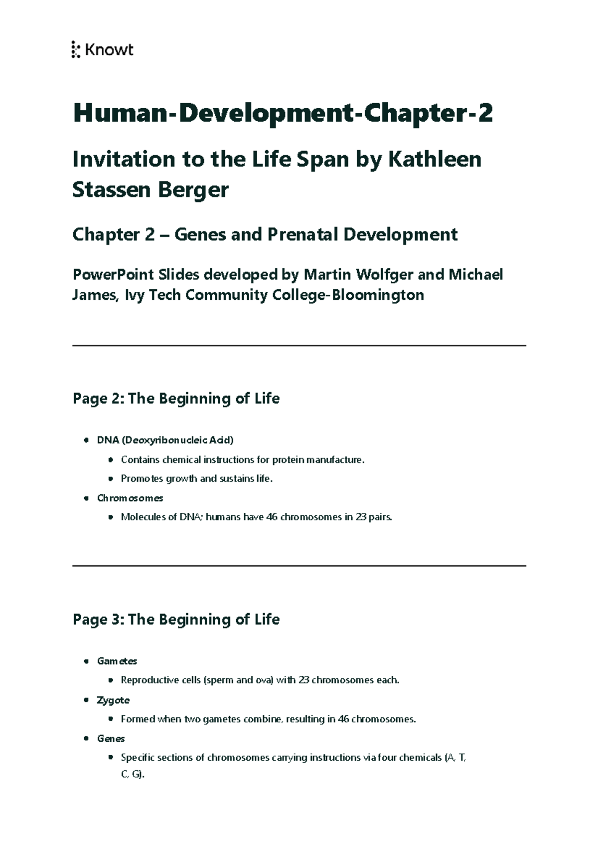 Human Development CH2: Genes & Prenatal Development Overview - Studocu