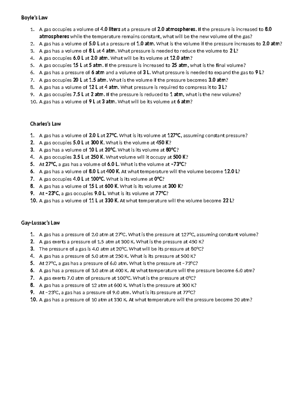 Reviewer Sci10 - Gas Laws Quiz Solutions and Explanations - Studocu