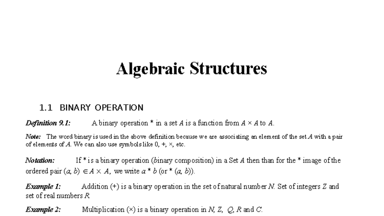 Group Theory Notes: Algebraic Structures and Binary Operations - Studocu