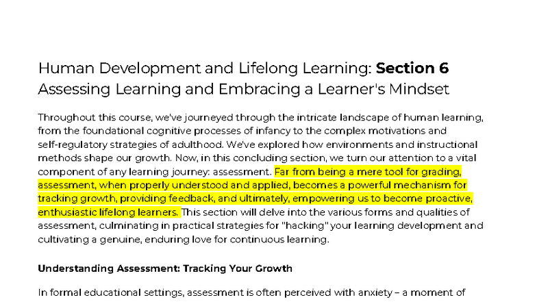 Human Development & Lifelong Learning: Section 6 - Mastering Assessment ...