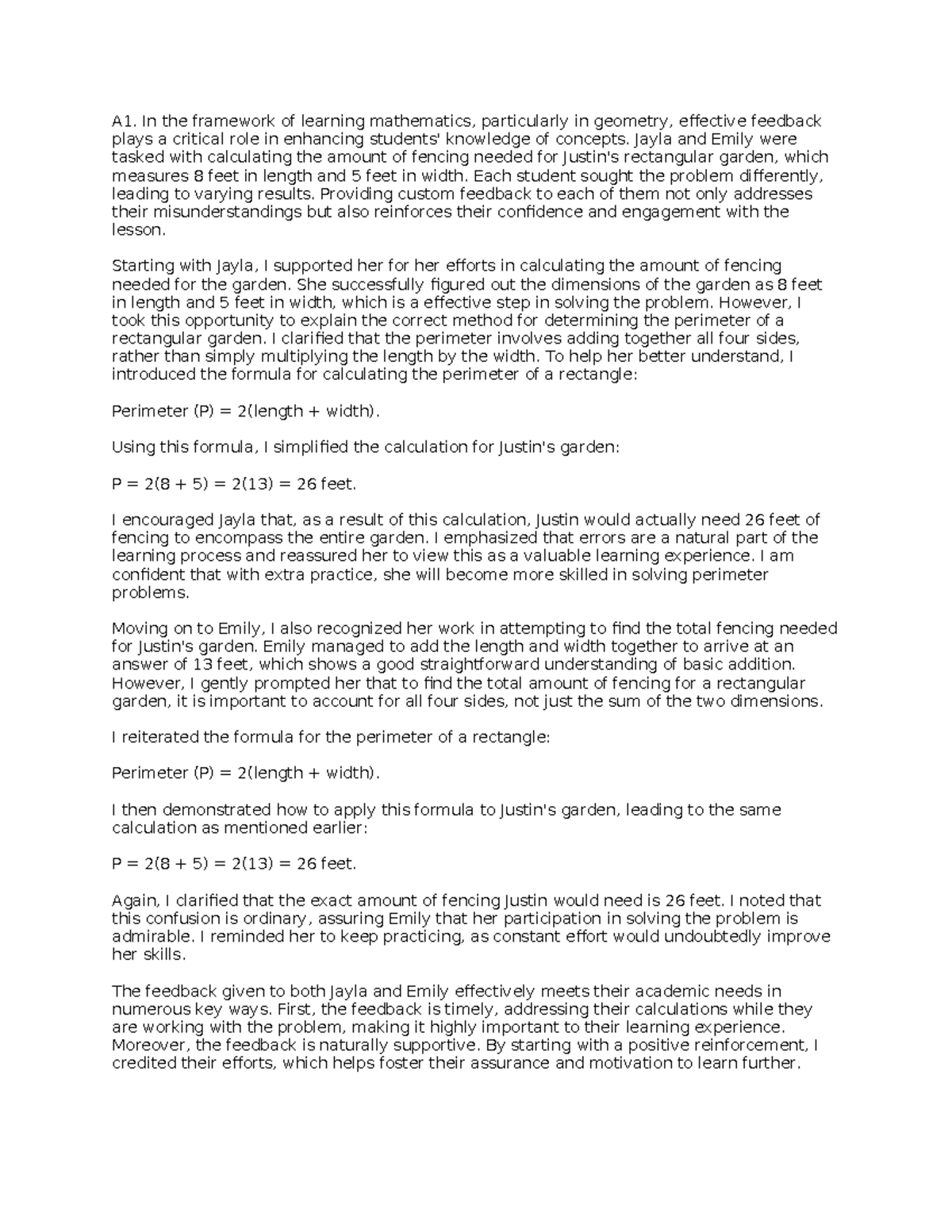 D659 EUN Task 1: Effective Feedback in Geometry Learning - Studocu