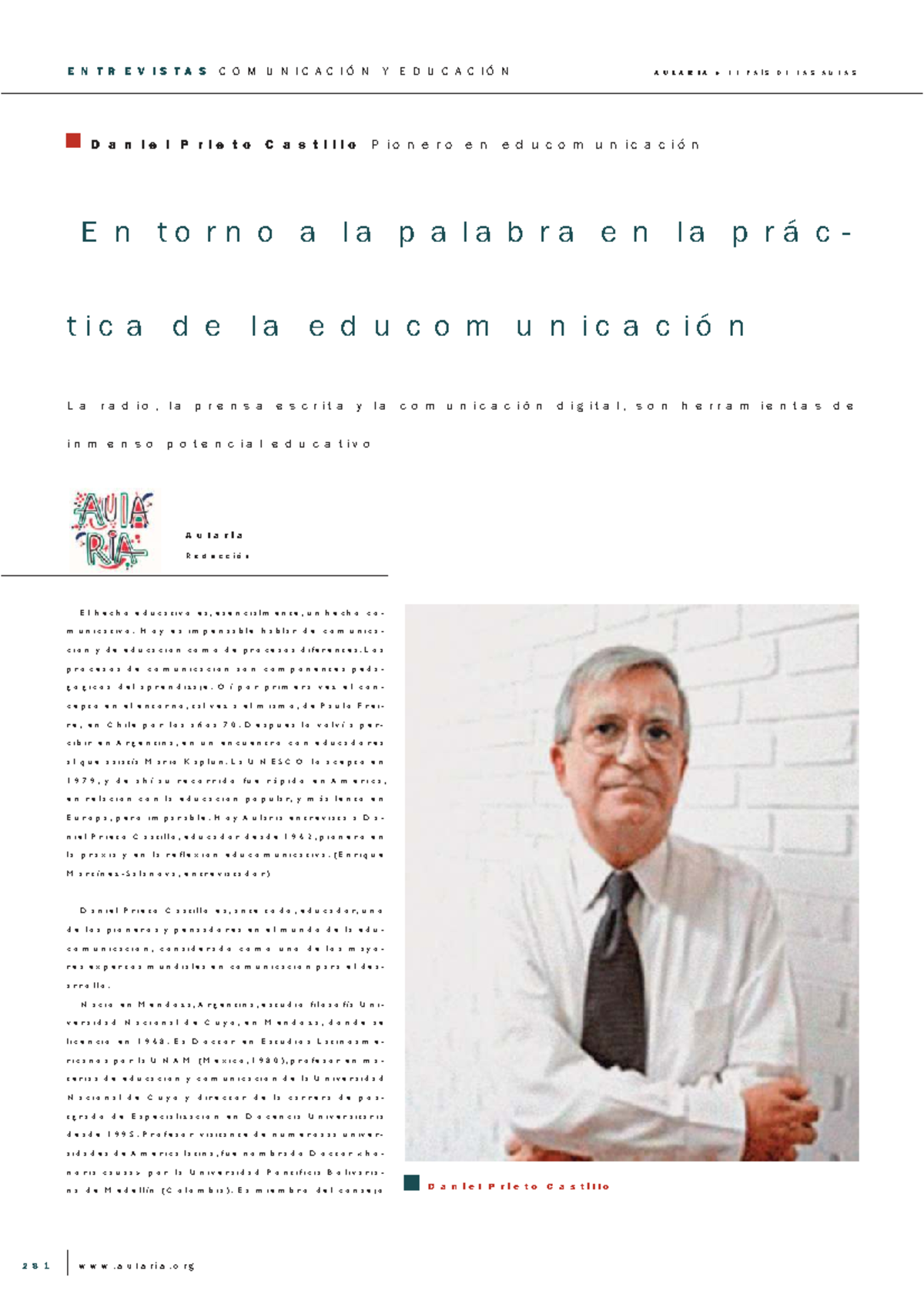 ENTREVISTA A DANIEL PRIETO CASTILLO: EDUCOMUNICACIÓN Y EDUCACIÓN - Studocu