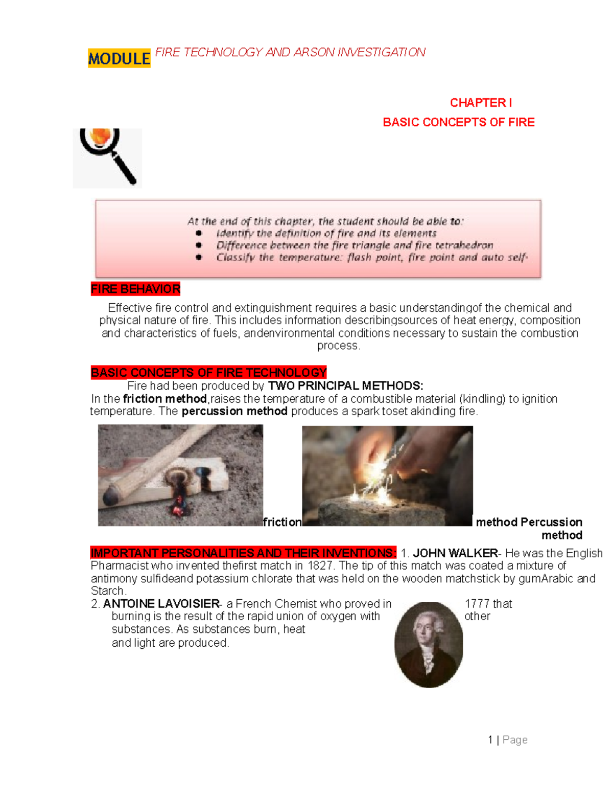 Chapter I Basic Concepts OF FIRE - MODULE FIRE TECHNOLOGY AND ARSON ...