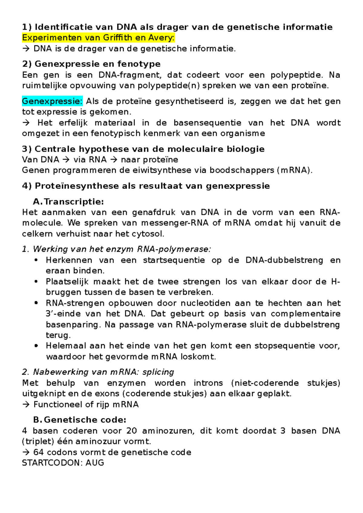 Samenvatting Biologie: Genexpressie en Eiwitsynthese Uitleg - Studocu