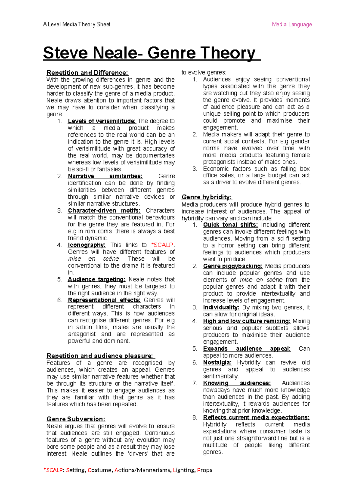 A Level Media Studies: Steve Neale's Genre Theory Explained - Studocu