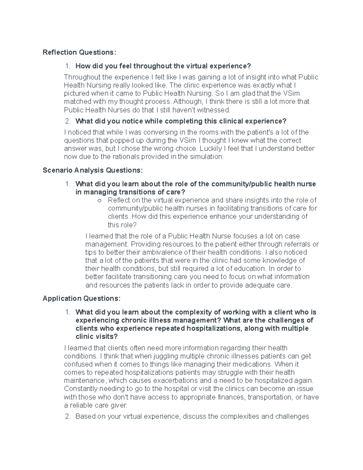 Public Health Nursing Reflection: Clinical Experience Insights - Studocu