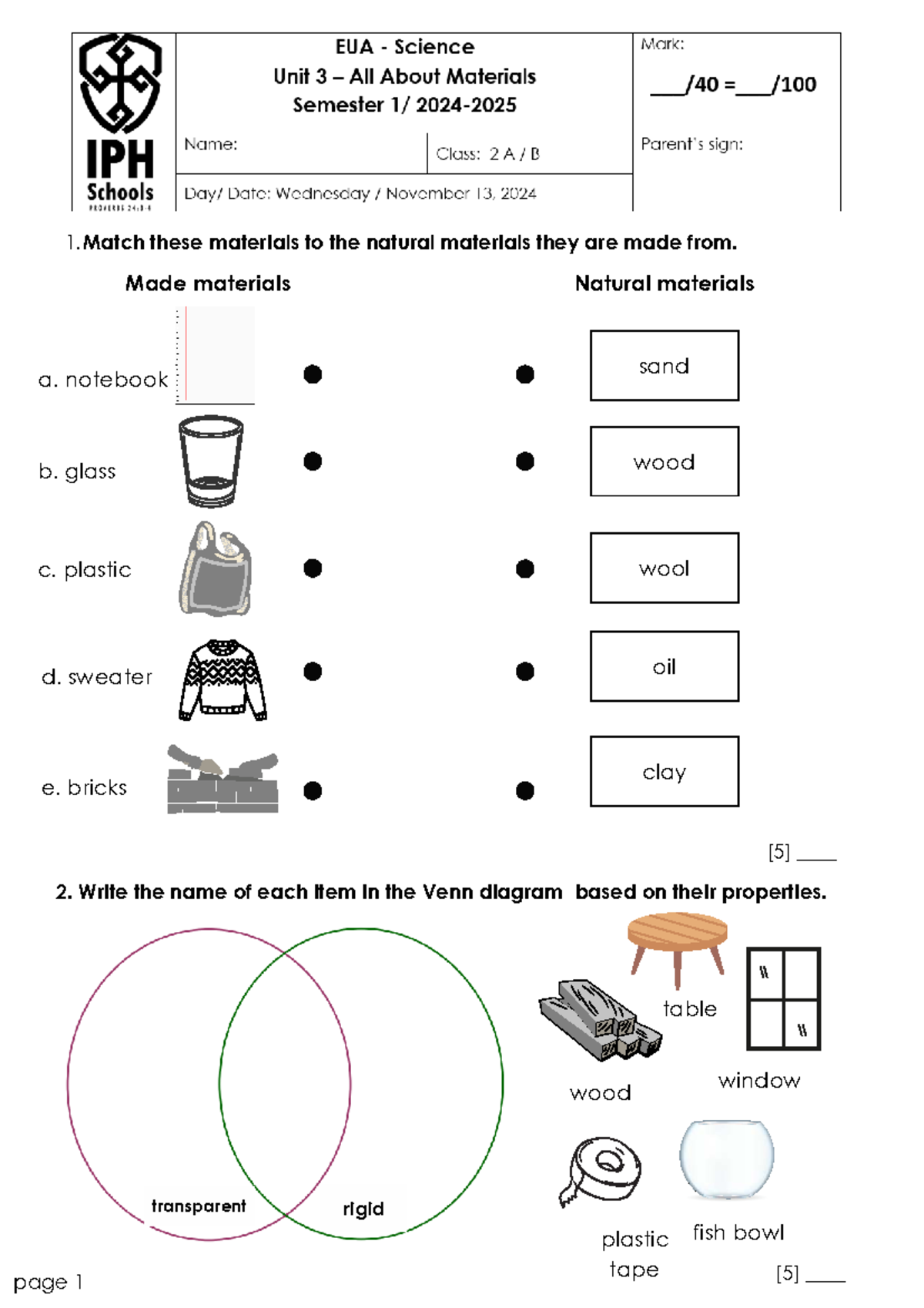 P2 EUA UNIT 3 Assignment: Understanding Materials for Grade 2 - Studocu
