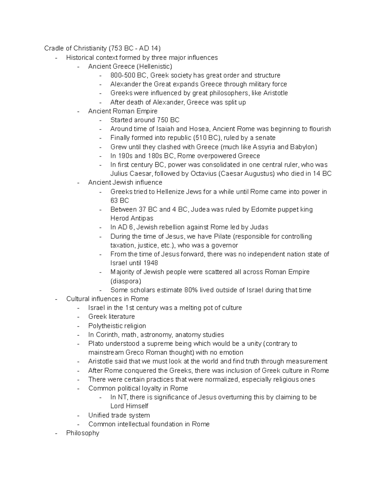 Welliver Lecture Notes - Week One: Cradle of Christianity (753 BC - AD ...